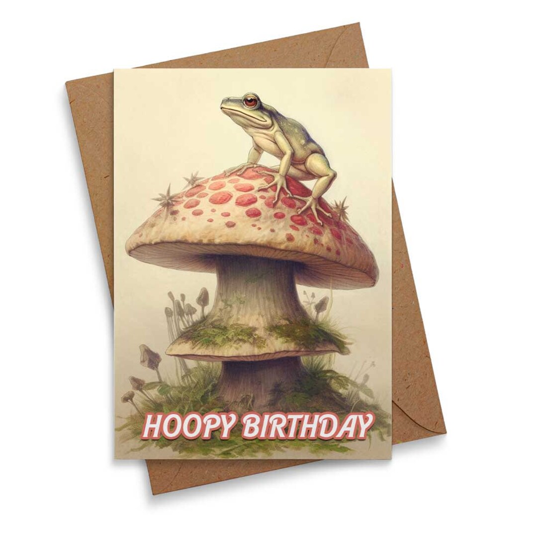 DIGITAL DOWNLOAD Vintage Toadstool Birthday Card, Birthday Card for Her, Mushroom and Frog ...