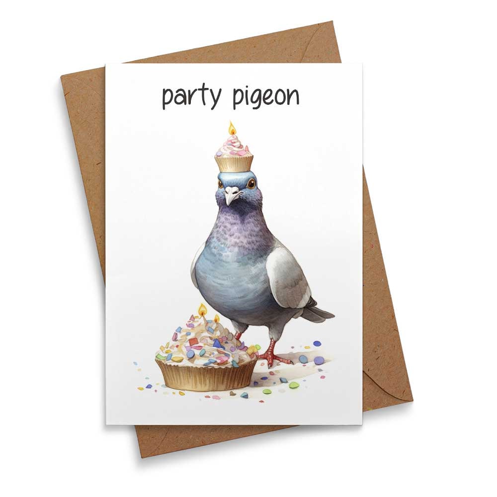 DIGITAL DOWNLOAD Pigeon Birthday Card, Cute Pigeon Card, Cupcake ...