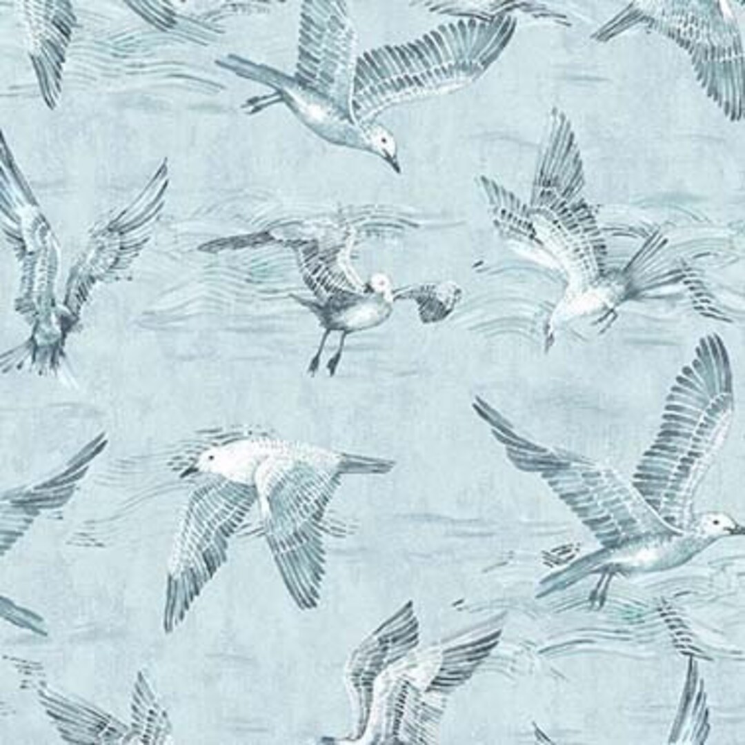 Seagull Nautical Fabric by the Yard, Michael Miller Coastal Living - Etsy