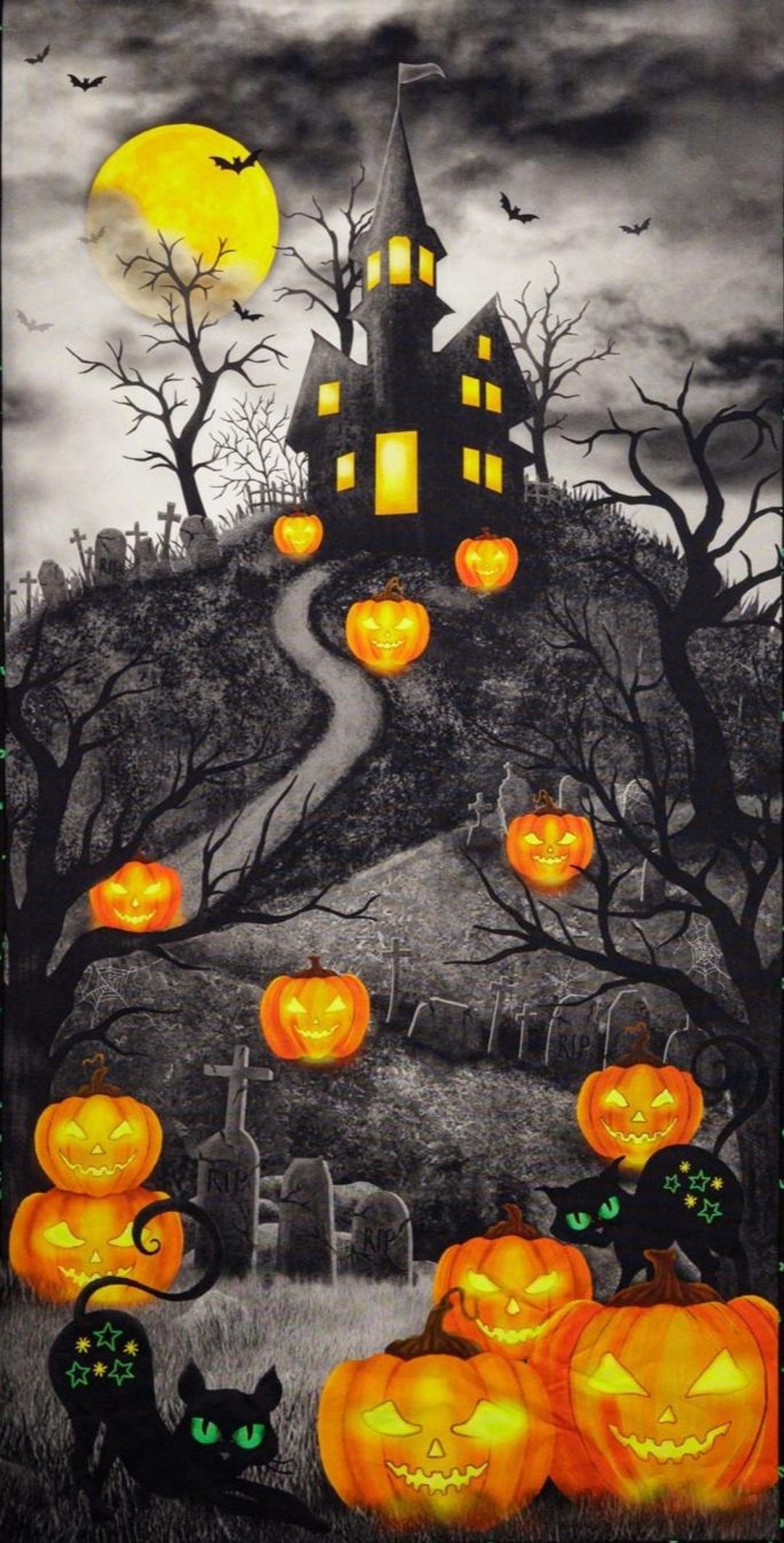 Trick or Treat Halloween Quilt Panel, Spooky Haunted House (free ...