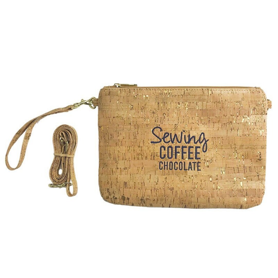 Embroidered Cork Zipper Bag, Sewing Coffee Chocolate, With Strap - Etsy