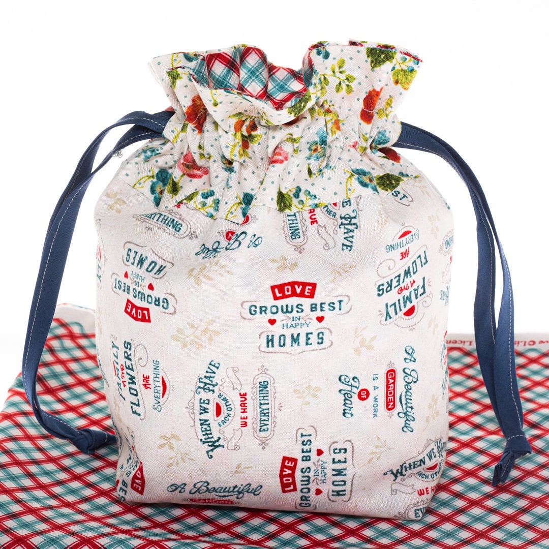 Knitting Bag. LOVE GROWS Best in a Happy Home. Drawstring All-purpose ...