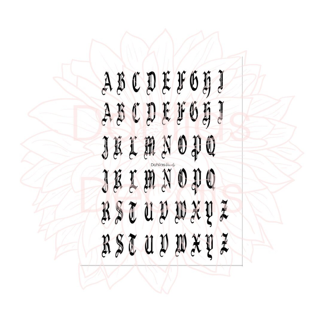 Old English Water Slide Nail Decals, Old English Letter Nail Decals ...