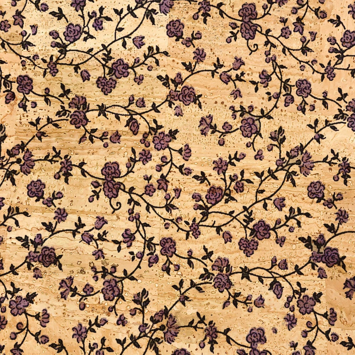 Liège avec imprimé fleur pourpre / tissu liège / feuille de liège ...