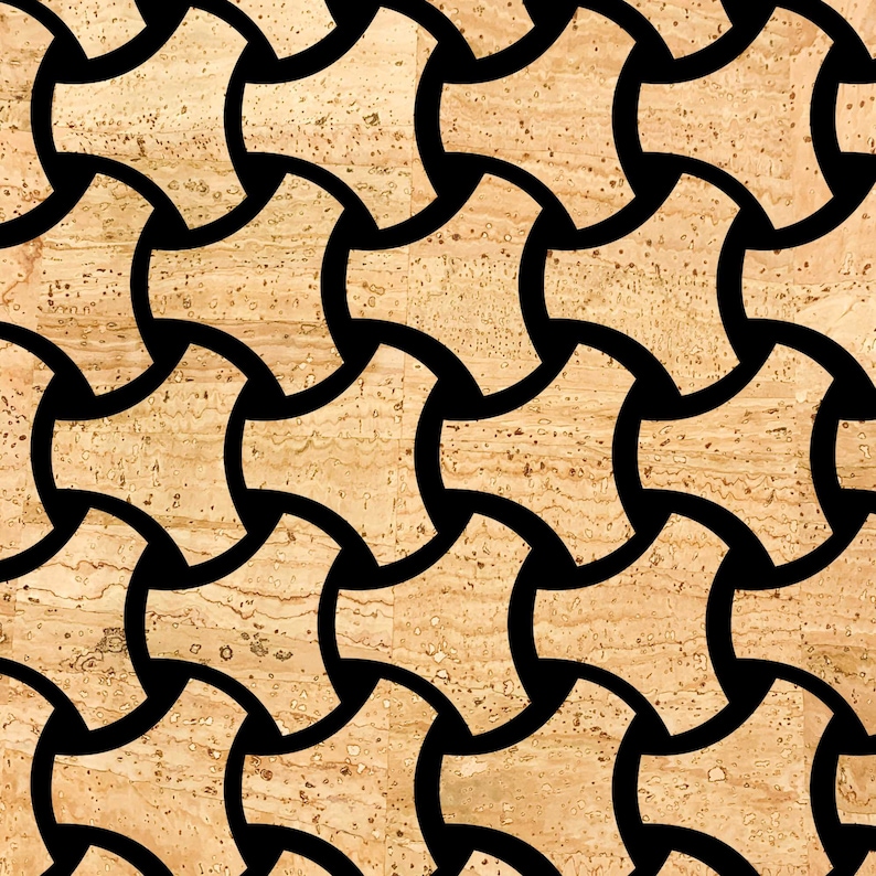 Printed cork fabric natural cork leather with black genuine | Etsy