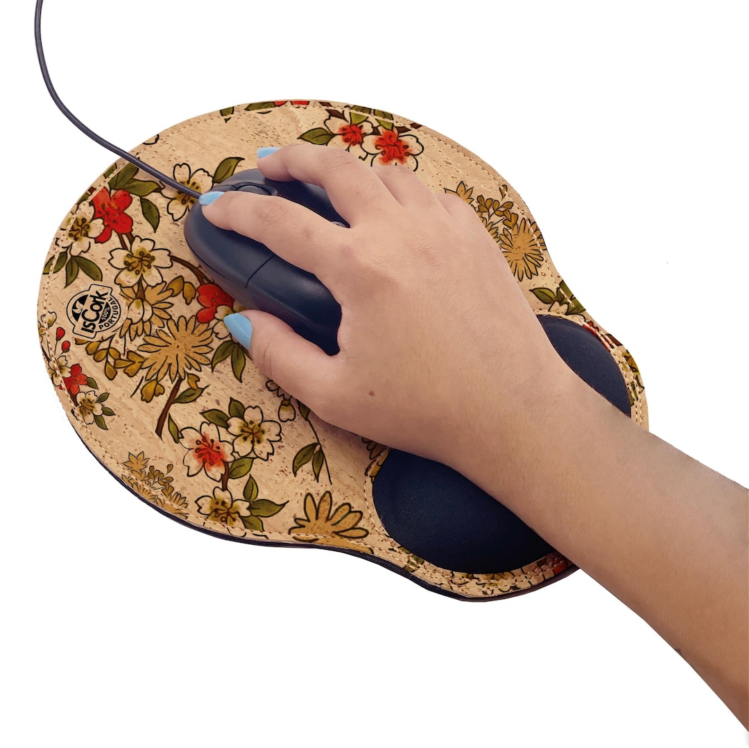 Floral Cork Ergonomic Mouse Pad With Wrist Rest, Personalized Gift - Etsy