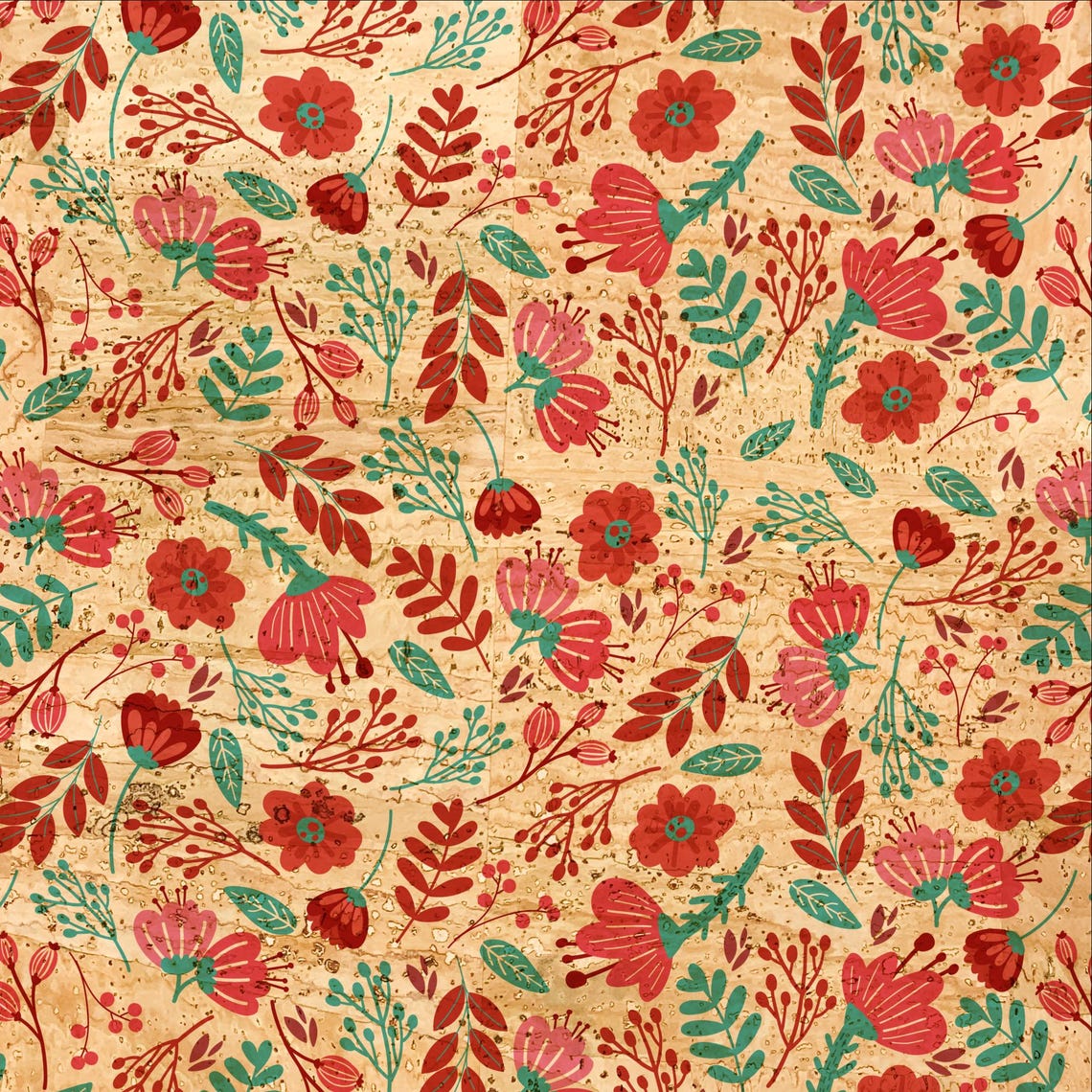 Floral Cork Fabric, Patterned Cork Skin, Eco-friendly Material - Etsy