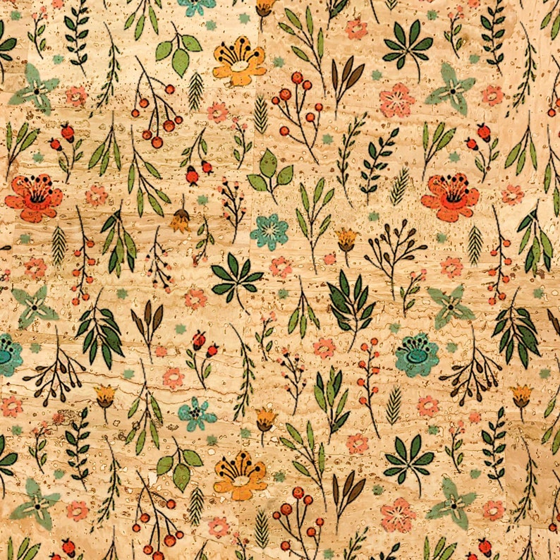 Floral Patterned Cork Fabric, Eco-friendly Material (50cm X 32cm) - Etsy