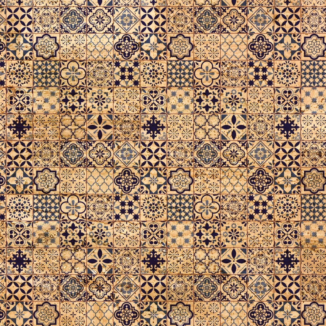 Blue Mosaic Cork Fabric, Checkered Pattern, Crafts & Sewing - Etsy