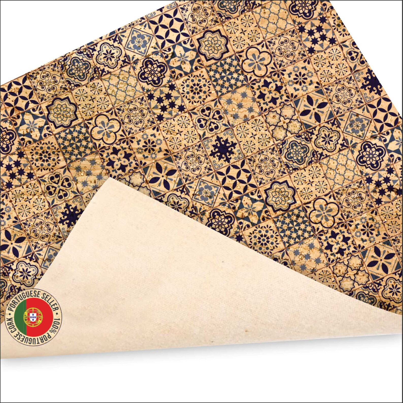Blue Mosaics Cork Fabric, Cork Fabric With Checkered Patterns, Cork ...