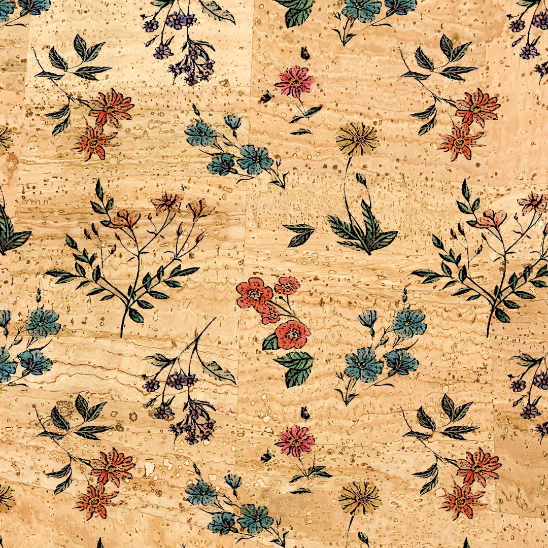 Floral Cork Fabric, Flower Patterned Cork Leather (19.68"x 12.59 ...