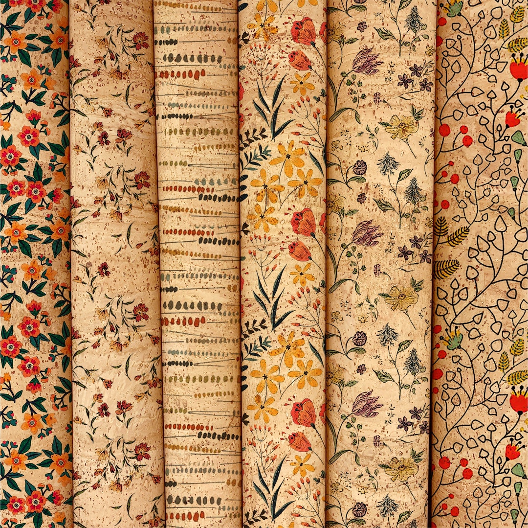 Floral Patterned Cork Fabric, Sustainable Material (50cm X 32cm) - Etsy