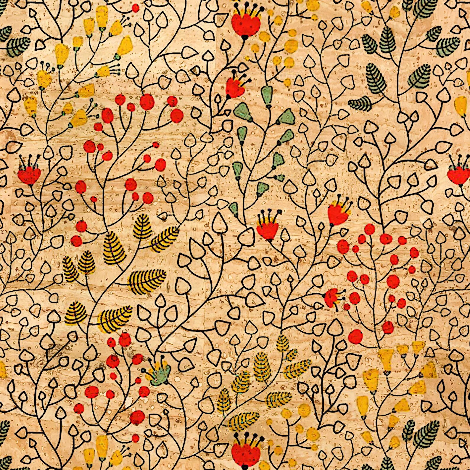 Floral Patterned Cork Fabric, Sustainable Material (50cm X 32cm) - Etsy