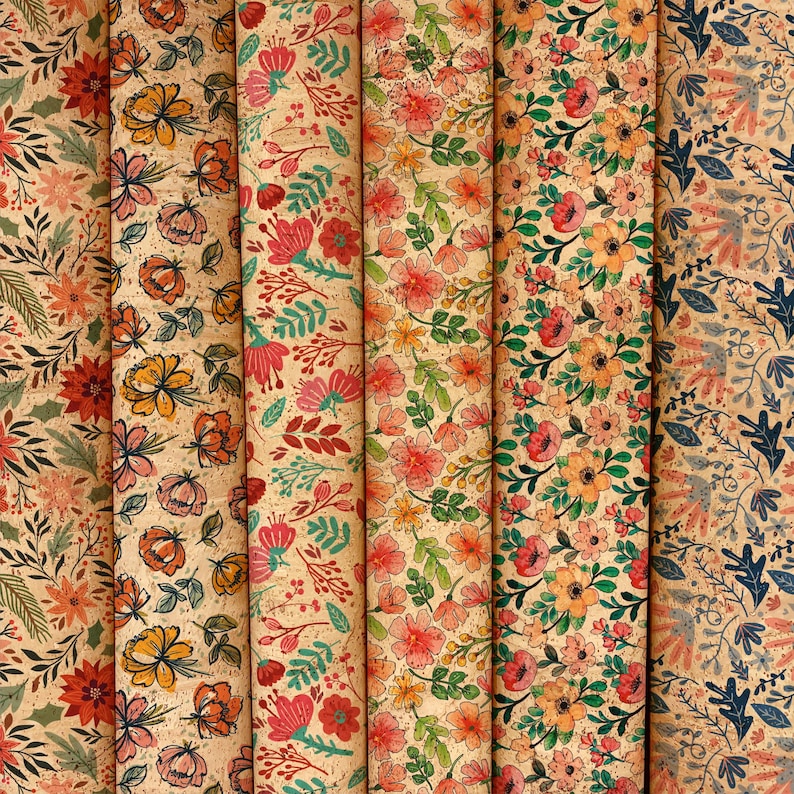 Floral Cork Fabric, Patterned Cork Skin, Eco-friendly Material - Etsy