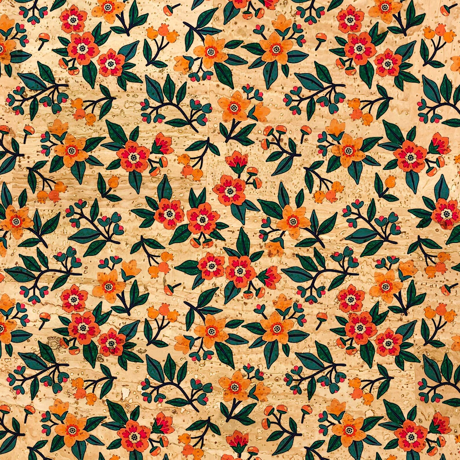 Floral Patterned Cork Fabric, Sustainable Material (50cm X 32cm) - Etsy