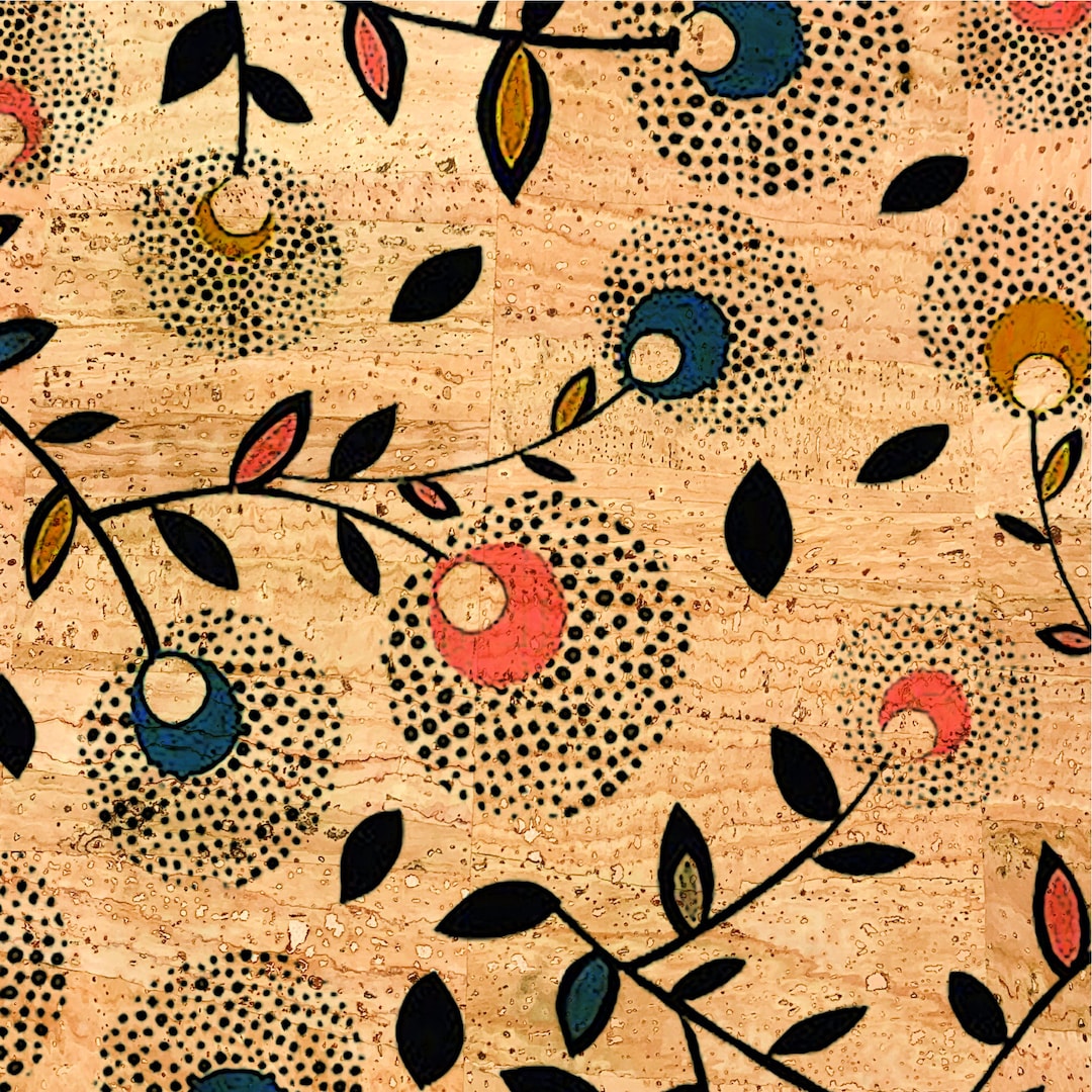 Patterned Cork Fabric / Colorful Flowers Cork Fabric / Cork Leather for ...