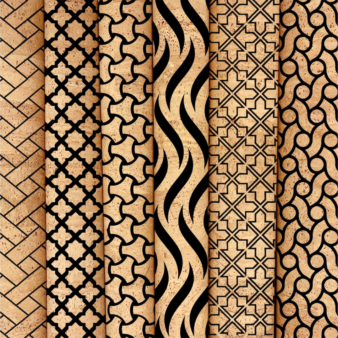 Printed Cork Fabric, Black Pattern, Natural Cork Leather - Etsy