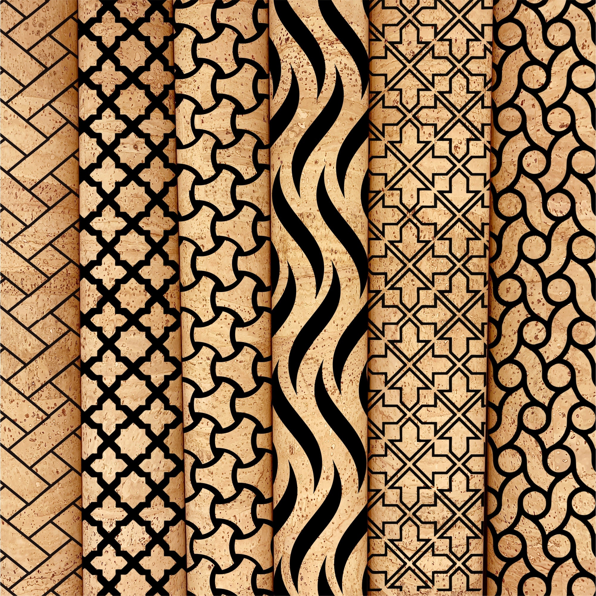 Printed Cork Fabric, Natural Cork Leather With Black, Genuine Cork ...