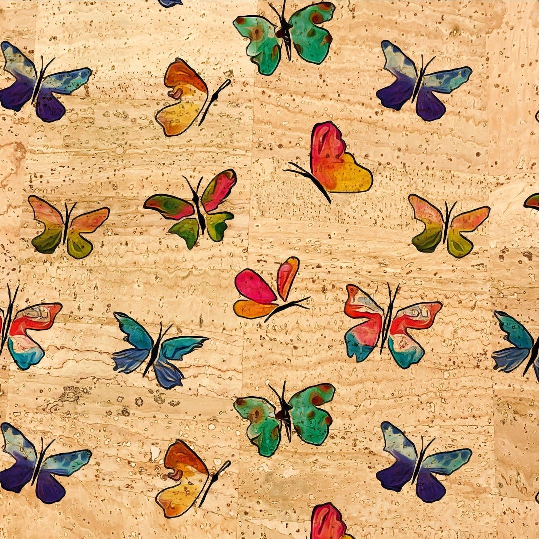 Butterfly Print Cork Fabric, Organic Textile, (19.68"x 12.59" Inches ...