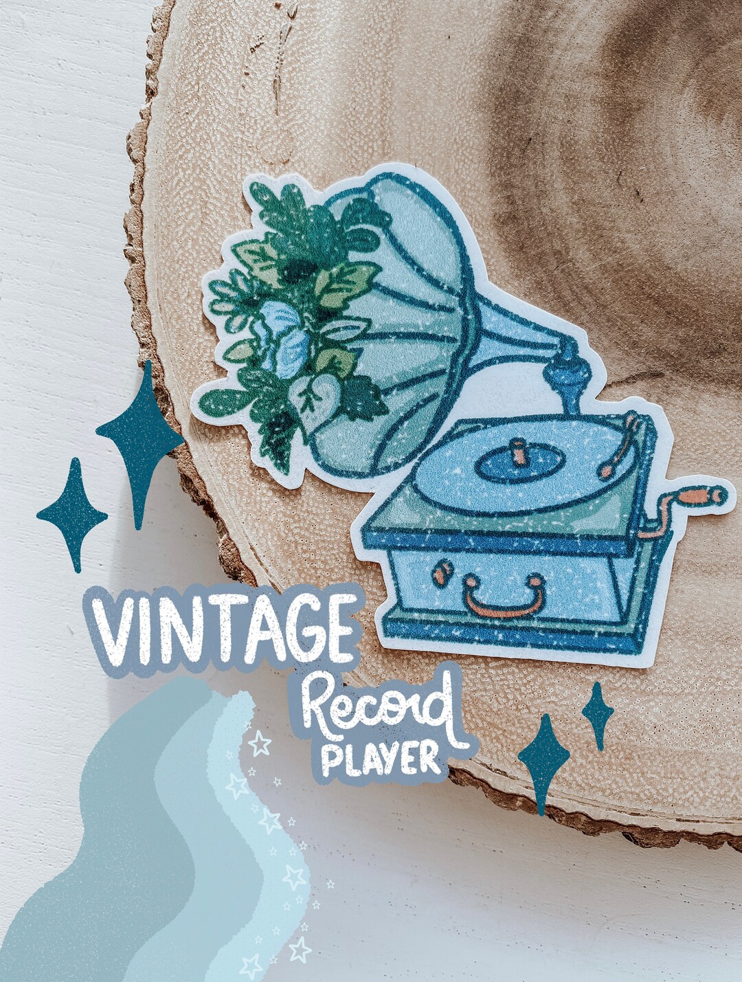 Vintage Record Player Sticker Neutral Stickers, Cute Stickers, Boho ...