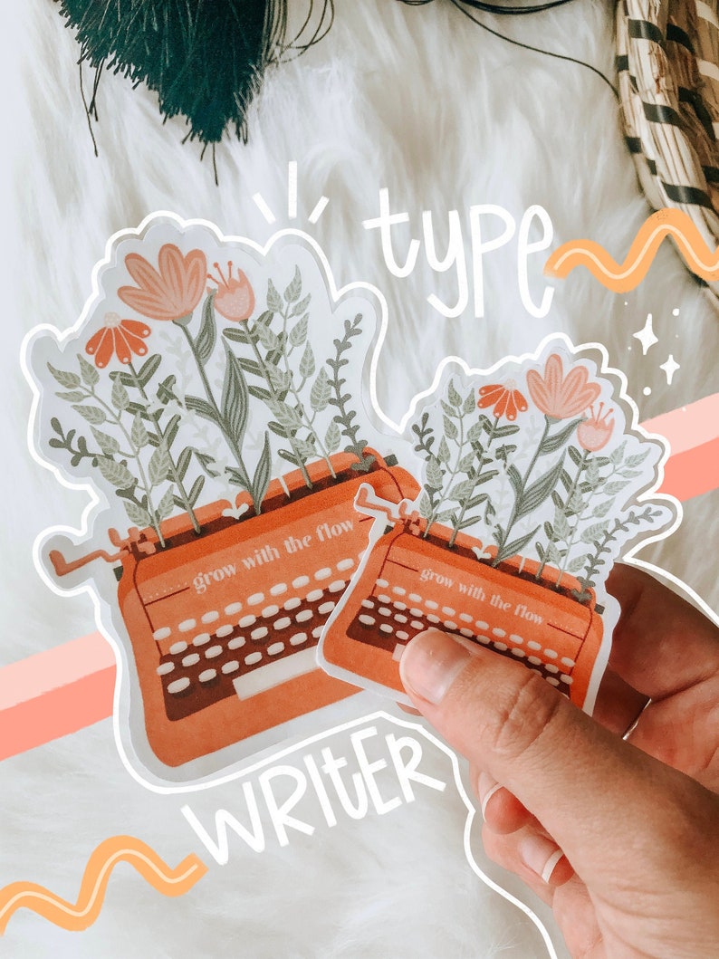 Floral Type Writer Sticker Neutral Stickers Cute Stickers - Etsy