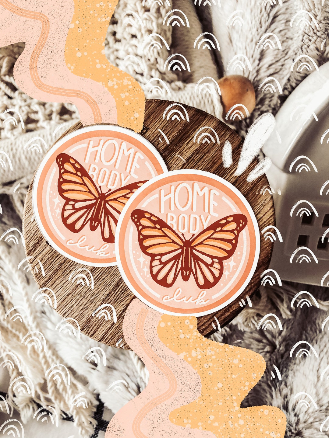 Homebody Club Sticker Neutral Stickers, Cute Stickers, Boho Stickers - Etsy