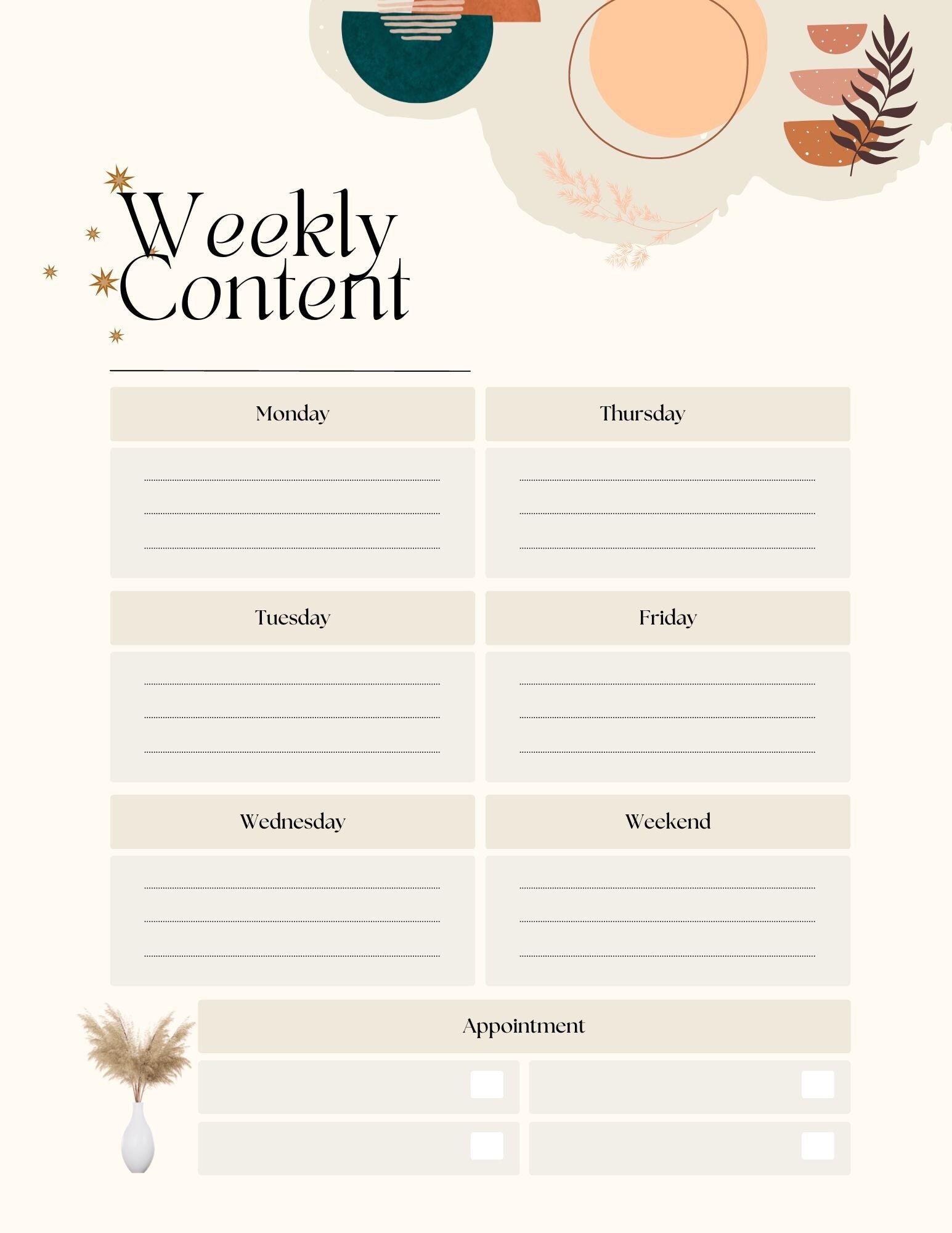 Weekly Content, Social, Digital Download, Daily Planner, Instant ...