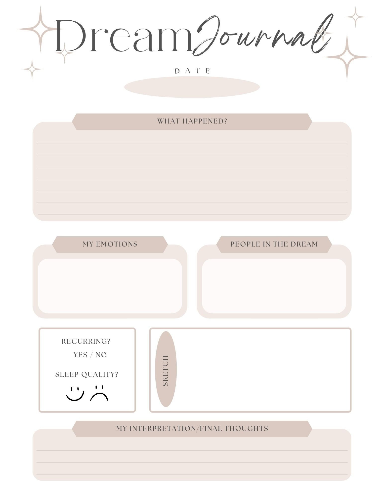 Dream Journal, Digital Download, Daily Planner, Instant Download ...
