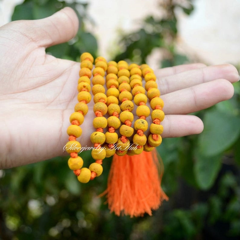 Haldi Mala, Turmeric Mala, 108 Prayer Beads, Haldi Necklace, Turmeric ...