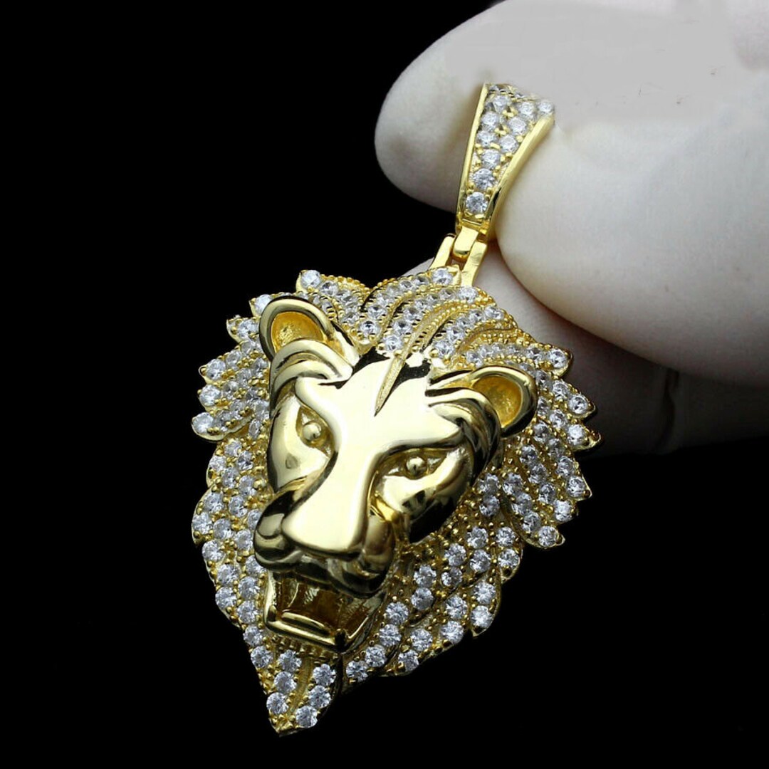 4CT Round Cut Moissaniten Diamond Lion Face Men's Pendant 14K Yellow ...