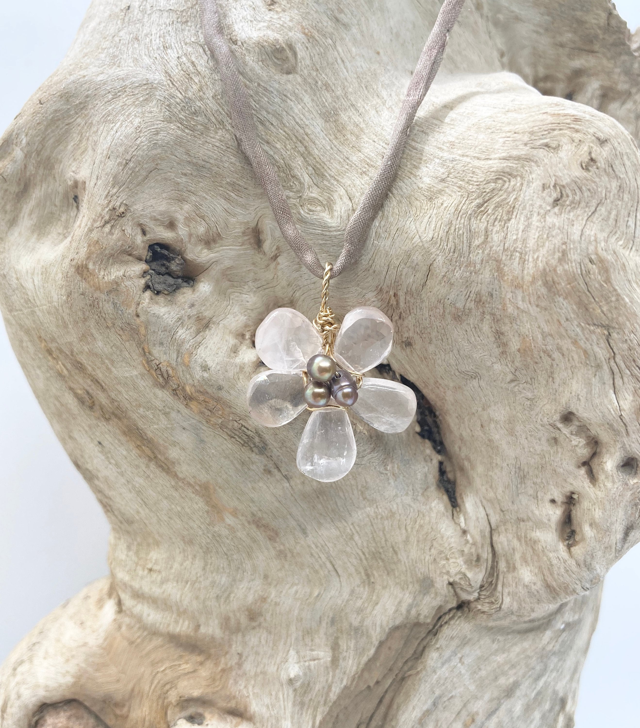 Rose Quartz Flower Pendant | Unique Beaded Necklace | Handmade Jewelry ...