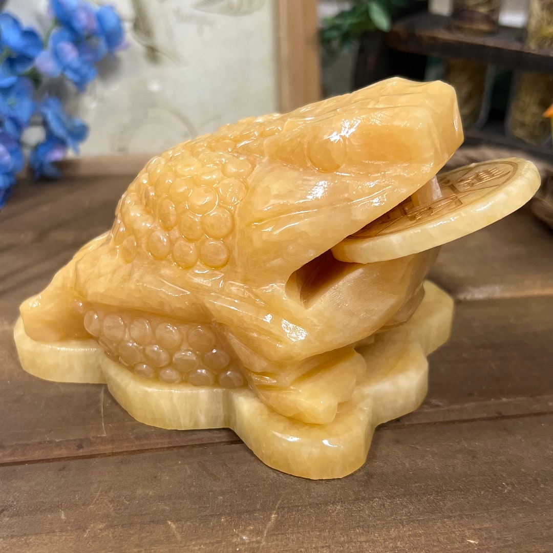 Large Yellow Jade Money Toad Lucky Toad Jin Chan Crystal Carving Feng ...