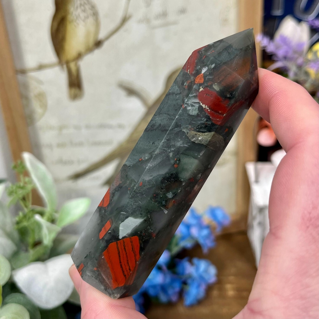 African Bloodstone Tower With Pyrite - Imperfect Tip - Etsy