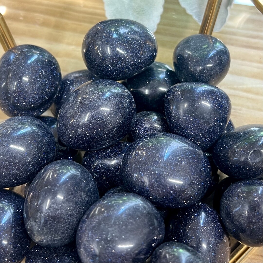Blue Goldstone Tumble | Blue Sandstone | Manmade Crystals | Sparkly ...