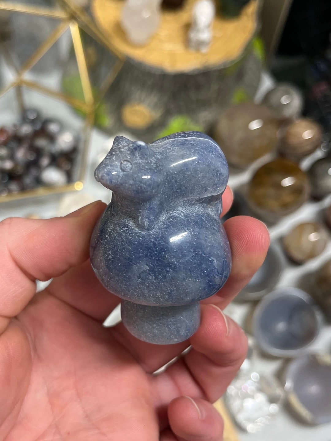 Blue Aventurine Hamster on Mushroom Carving Crystal Mushroom - Etsy