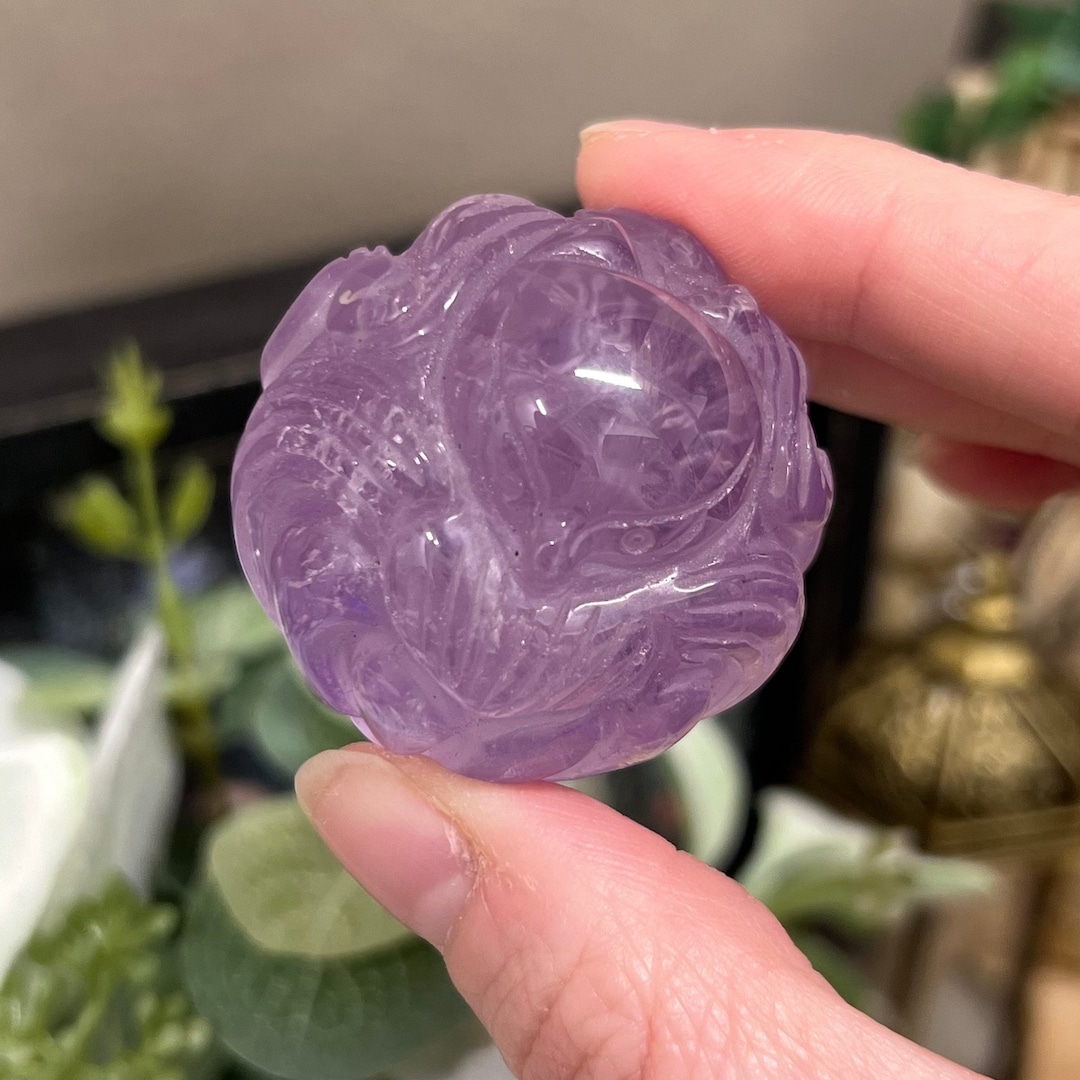 Amethyst Fox Sphere Crystal Nine Tailed Fox Amethyst Kitsune Carving ...