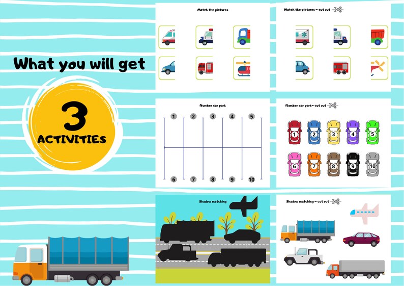 VEHICLES Printable Toddler Activity Pages/ Vehicles Busy Book / Toddler ...