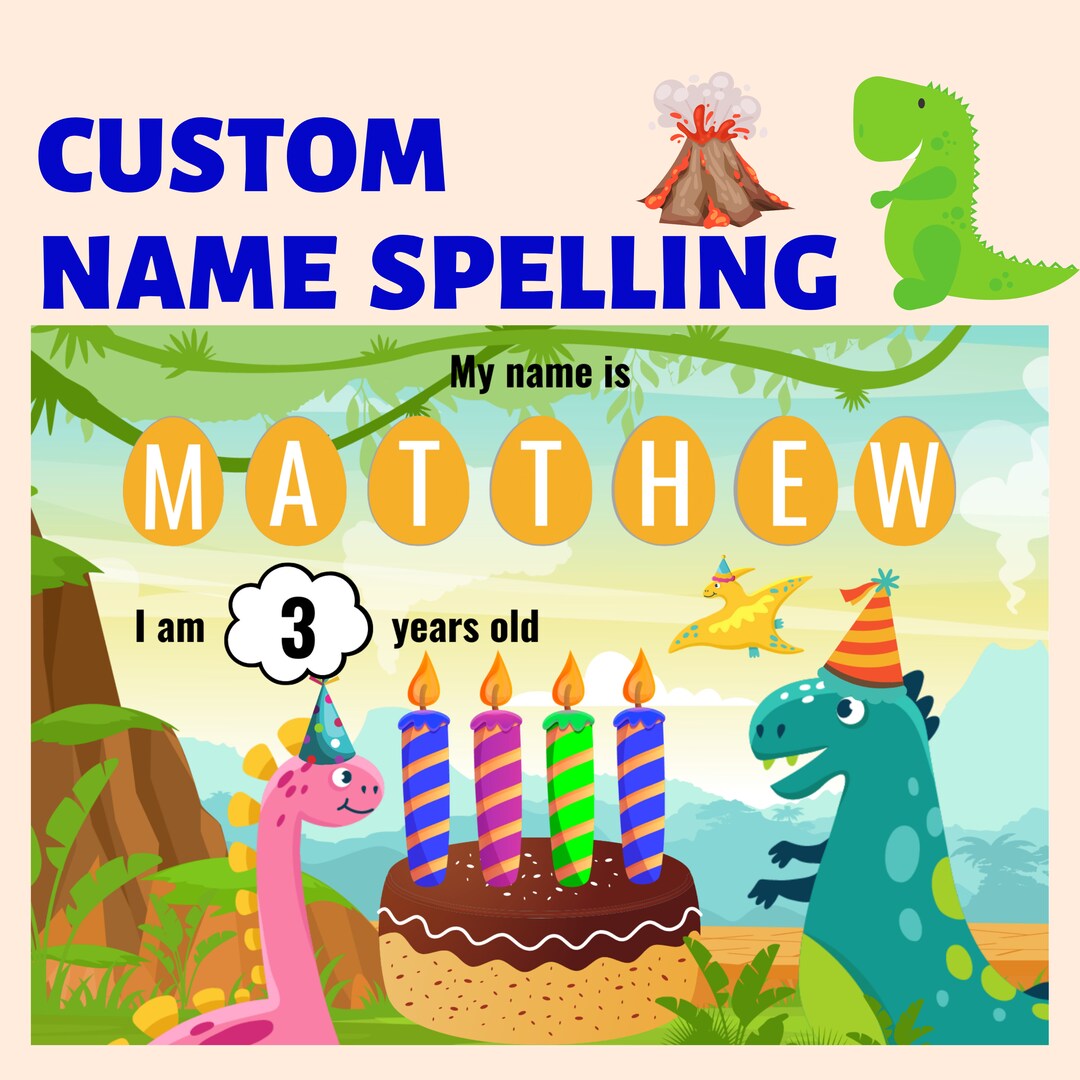Dinosaurs Custom Name Spelling Activity Page / Learn to Spell Worksheet ...