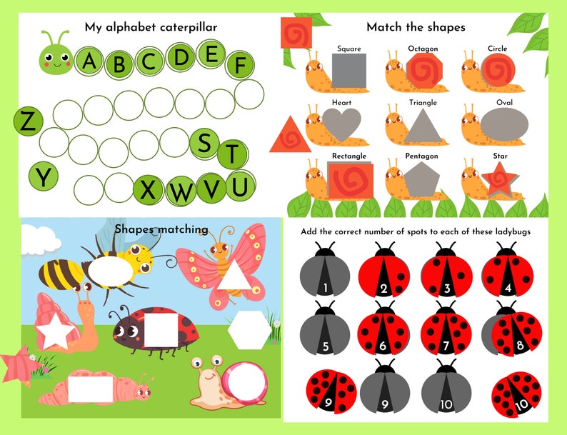 Toddler Spring Printable Busy Book / Insects Activity Worksheets ...