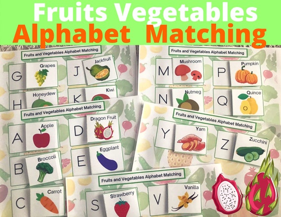 Fruits and Vegetables Alphabet Matching Worksheets / Printable | Etsy