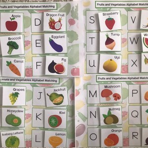 Fruits and Vegetables Alphabet Matching Worksheets / Printable Alphabet ...