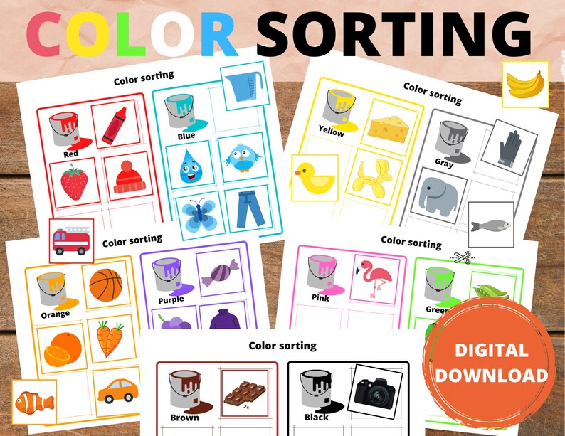 COLOR SORTING Printable Activity Pages for Toddlers/ Colors Busy Book ...