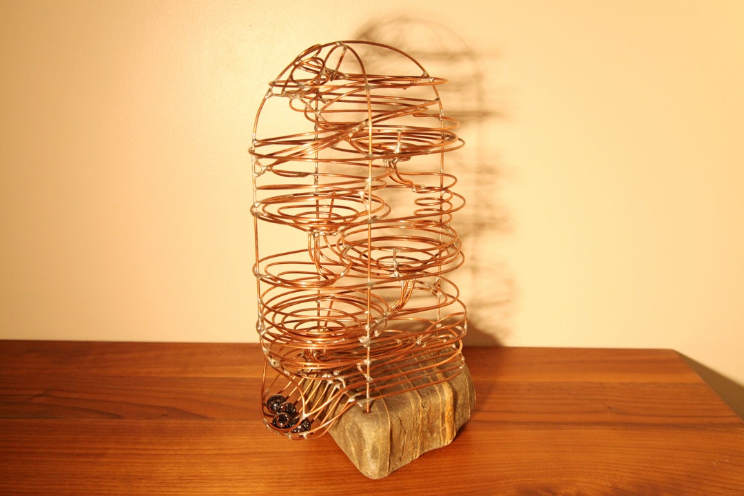 Copper Rolling Ball Sculpture: Kinetic Marble Machine on Rock Base - Etsy