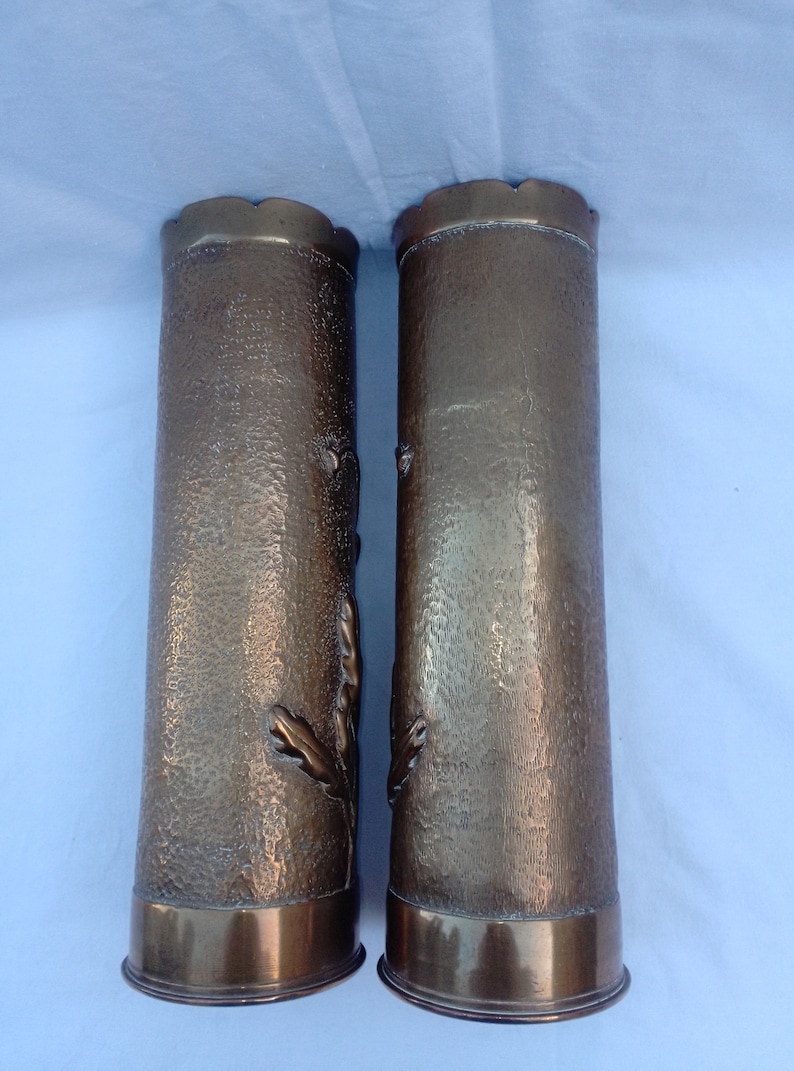 Pair of WW1 Trench Art Brass 75 DE C Artillery Shell Casings Set of 2 ...