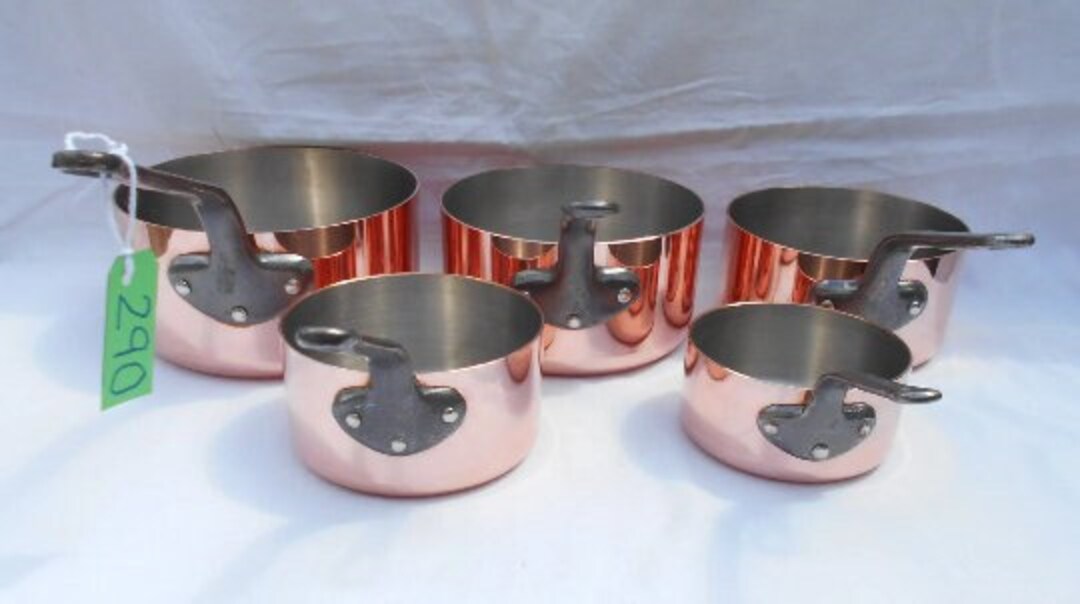 Vintage French Copper Pans Set of 5 Graduating Professional Quality Tin ...