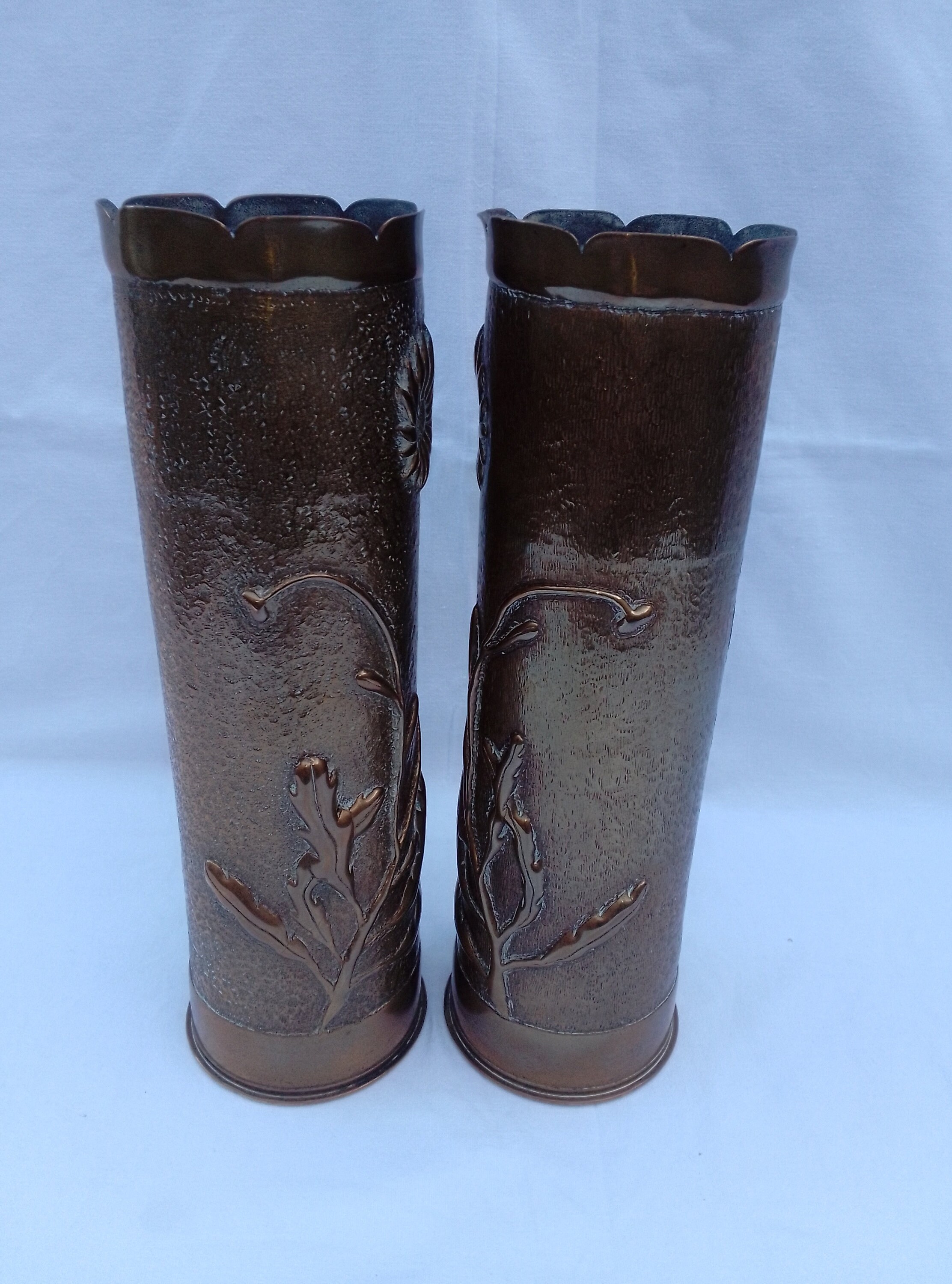 Pair of WW1 Trench Art Brass 75 DE C Artillery Shell Casings Set of 2 ...