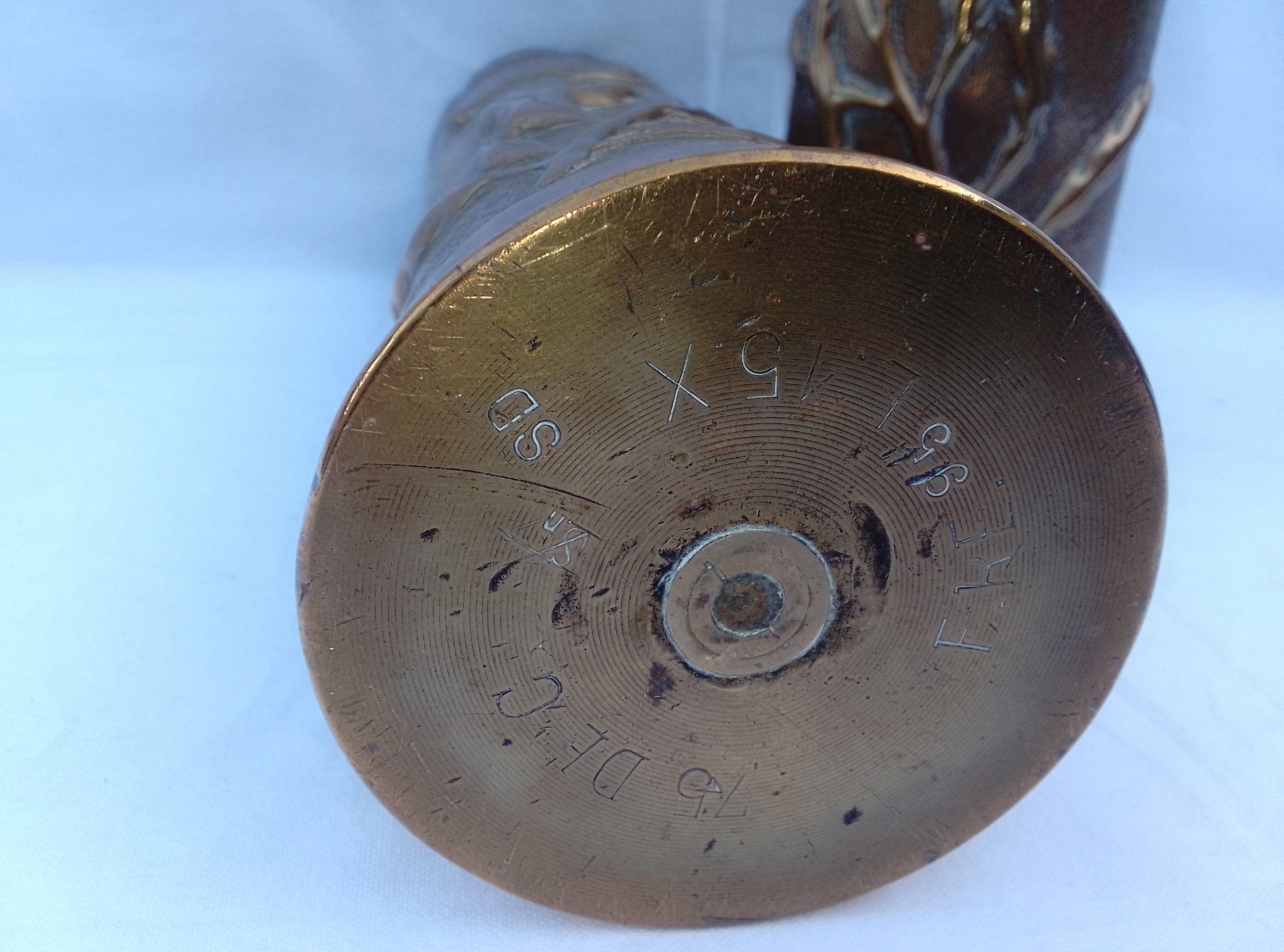 Pair of WW1 Trench Art Brass 75 DE C Artillery Shell Casings Set of 2 ...