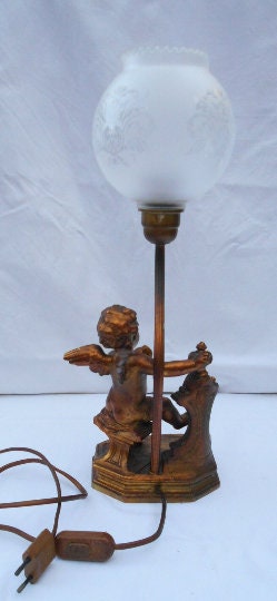 Vintage French Gold Gilt Winged Angel Lamp With Globe Shade, Unique ...