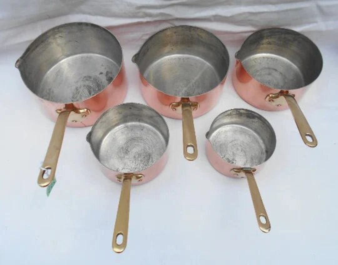 Vintage French Copper Pans Set of 5 Graduating Havard Pans 2MM, Tin ...