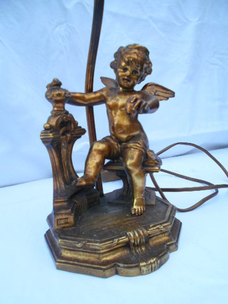 Vintage French Gold Gilt Winged Angel Lamp With Globe Shade, Unique ...